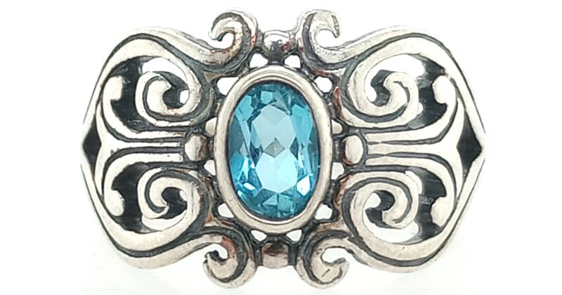 Sterling Silver and Oval Blue Topaz Ring Retired James Avery Scrolled Hearts Ring Parkville Jewelers