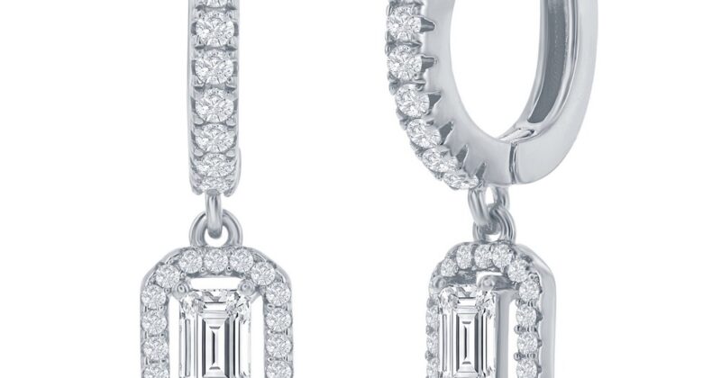 Sterling Silver, Rectangular Shaped, CZ Huggie Hoop Earrings ...